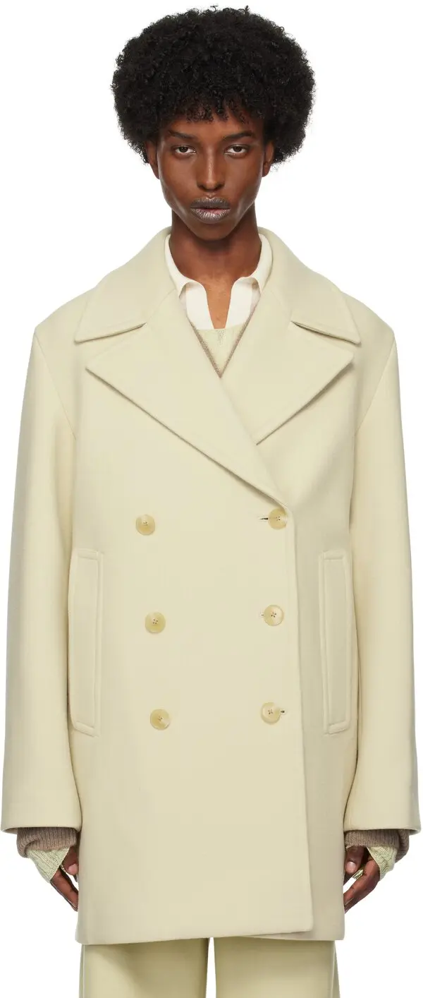 Auralee Sponge Wool Melton Pea Coat In Light Lime - 50% Off